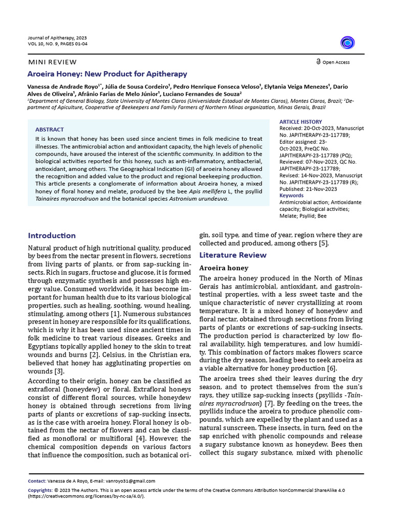 Aroeira Honey Apitherapy | PDF | Honey