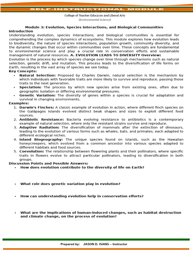 MODULE-3 | PDF | Evolution | Biodiversity
