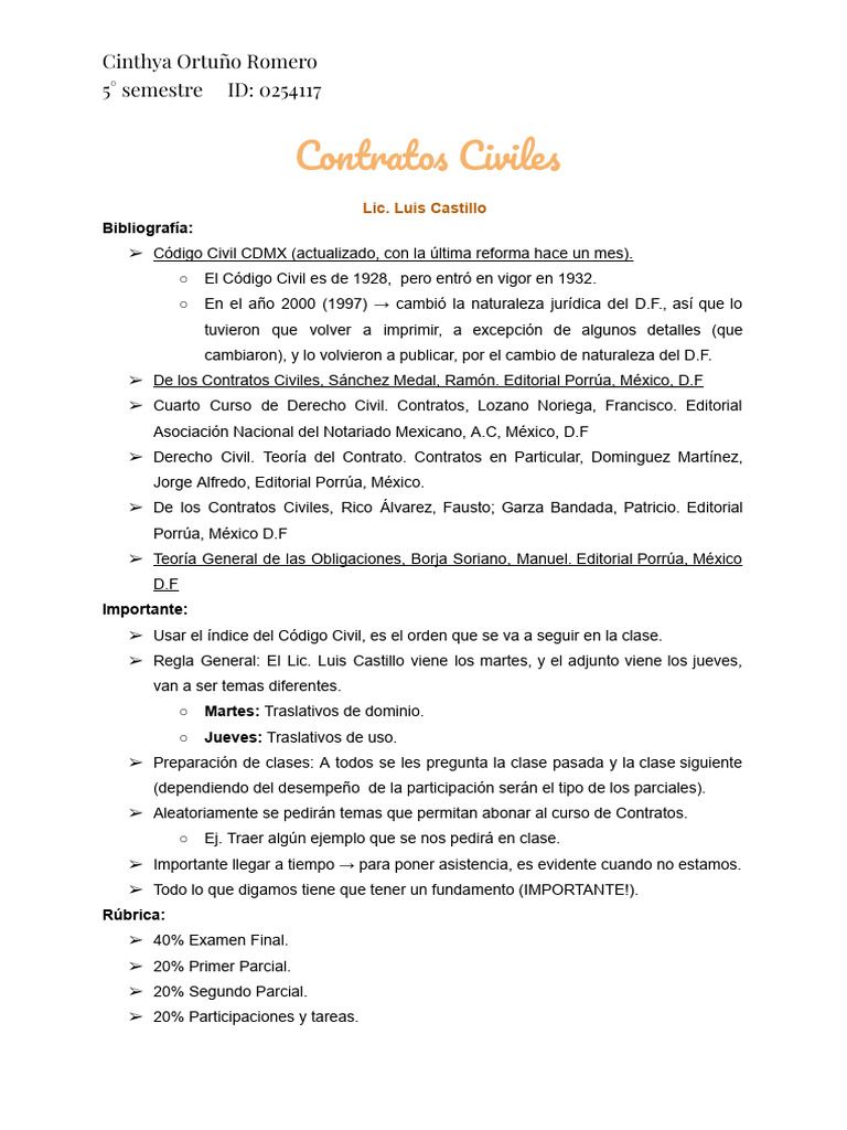 Contratos Civiles: Índice y Elementos | PDF | Intención (Derecho Penal ...
