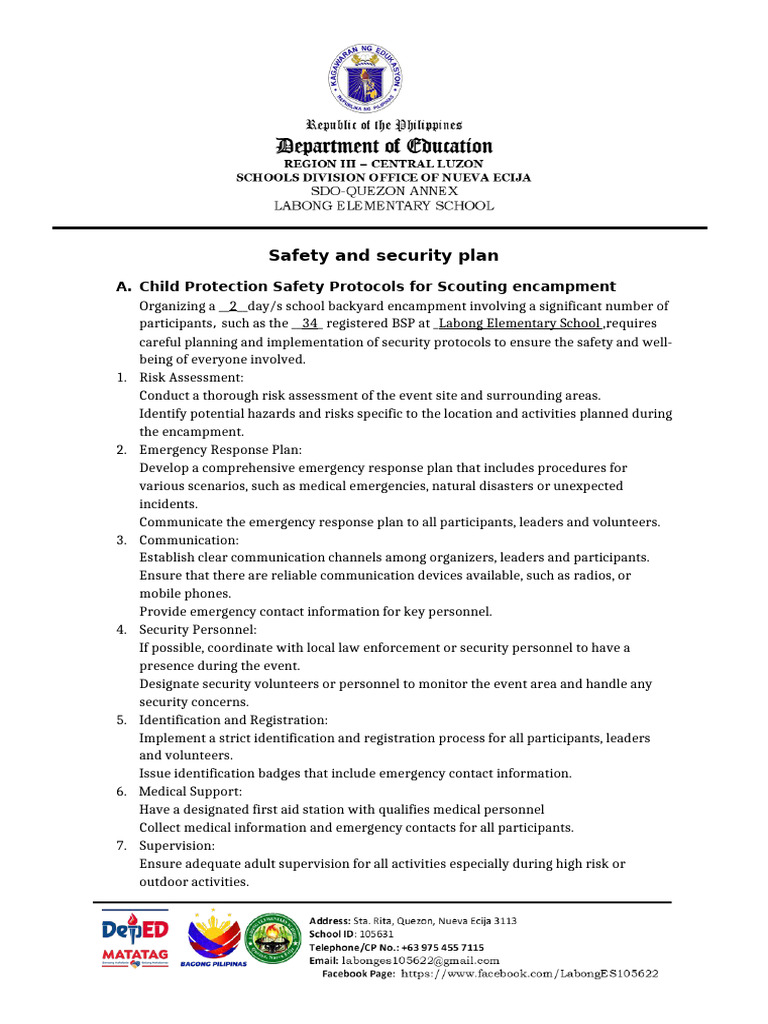 Safety-and-Security-Plan | PDF | Emergency | Risk Assessment
