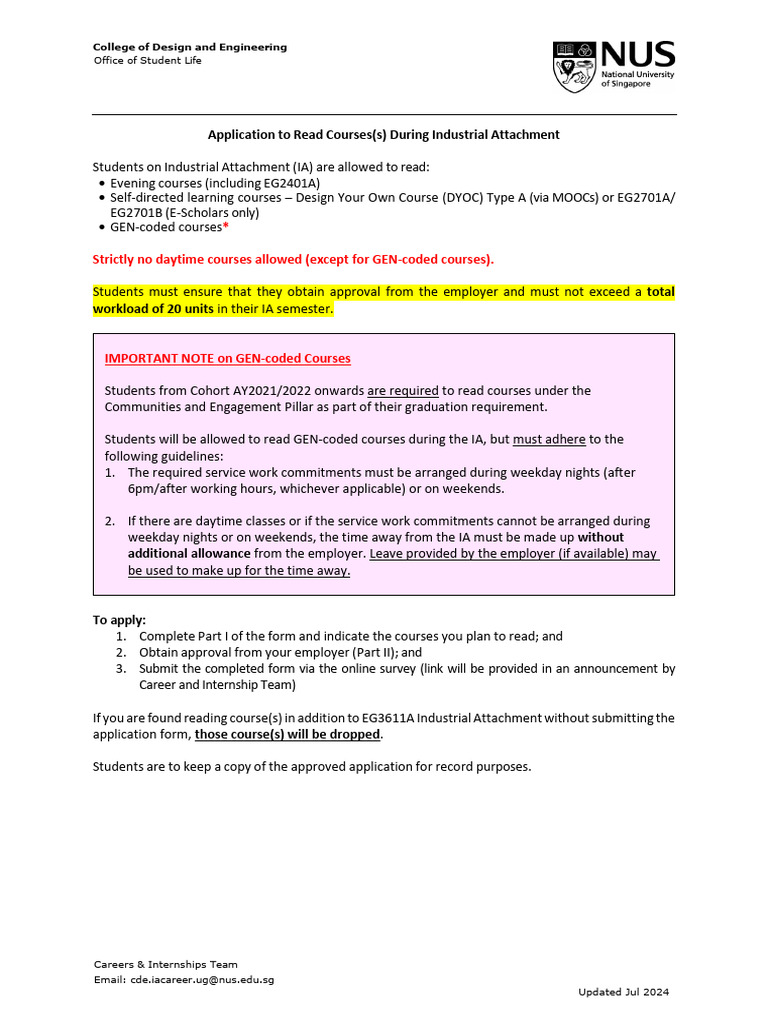 NUS CDE Application To Read Courses Form-240703 - Signed | PDF | Career ...