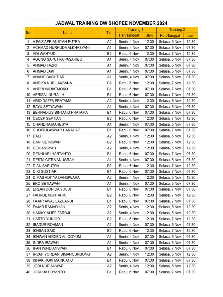 Jadwal Training DW Shopee Logos Nov 2024 | PDF | House Of Saud | Saudi Arabia