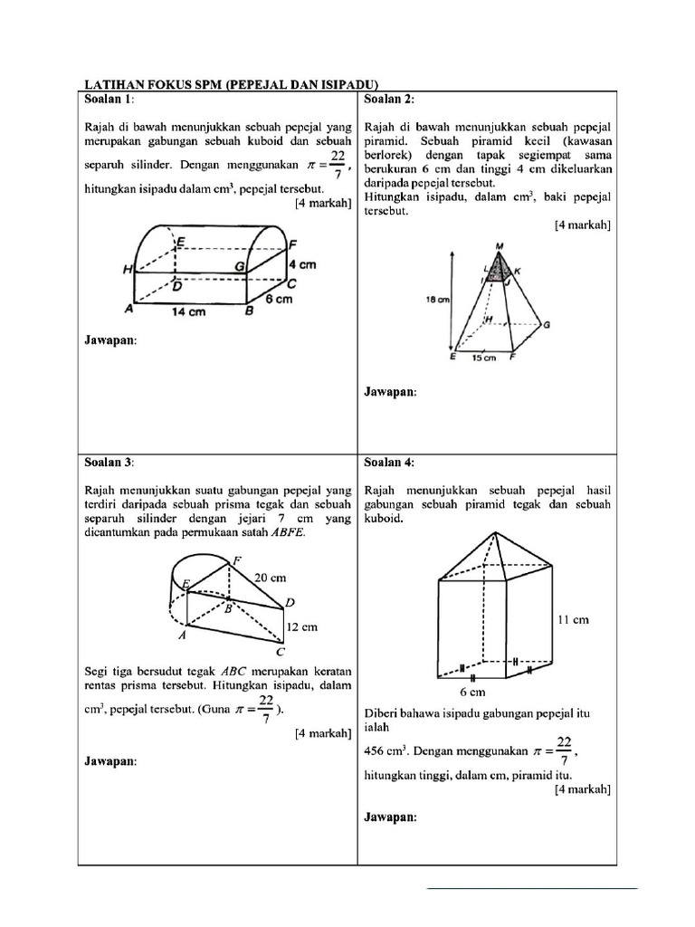 Contoh Soalan Isipadu With Answer | PDF