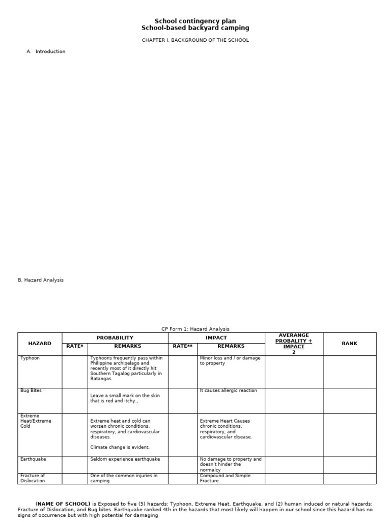 School Camping Contingency Plan | PDF | Earthquakes | Emergency