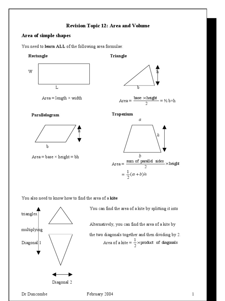 Topic 12 Area and Volume | PDF | Area | Volume