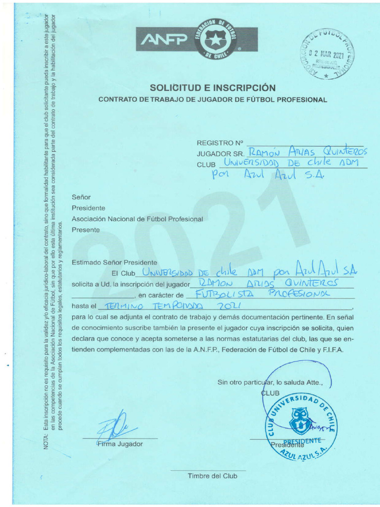 Contrato ANFP Ramon Arias 2021 1 | PDF