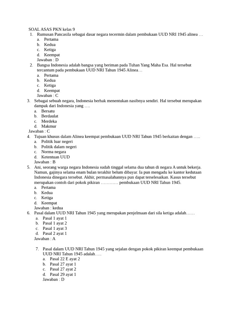 SOAL ASAS PKN Kelas 9 | PDF | Ilmu Sosial | Sejarah
