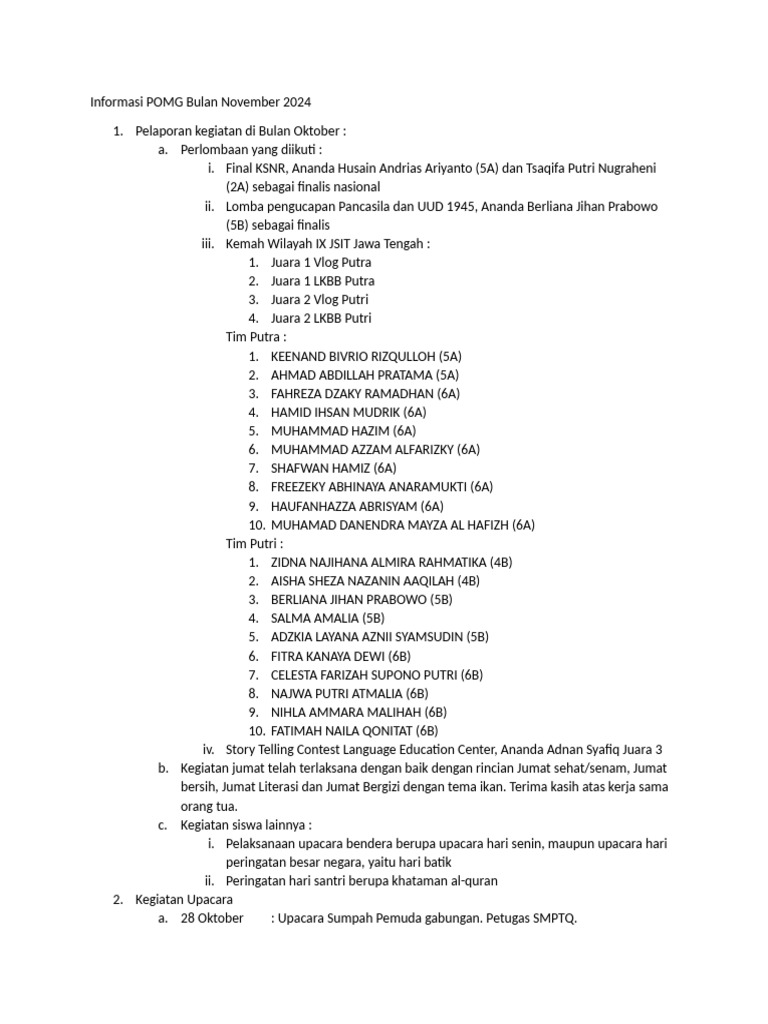 Informasi POMG Bulan November 2024 | PDF