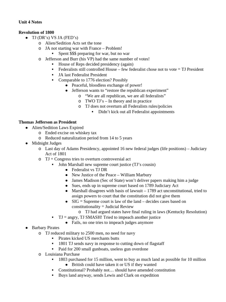 Apush 4 Notes | PDF | Whig Party (United States) | Federalist Party