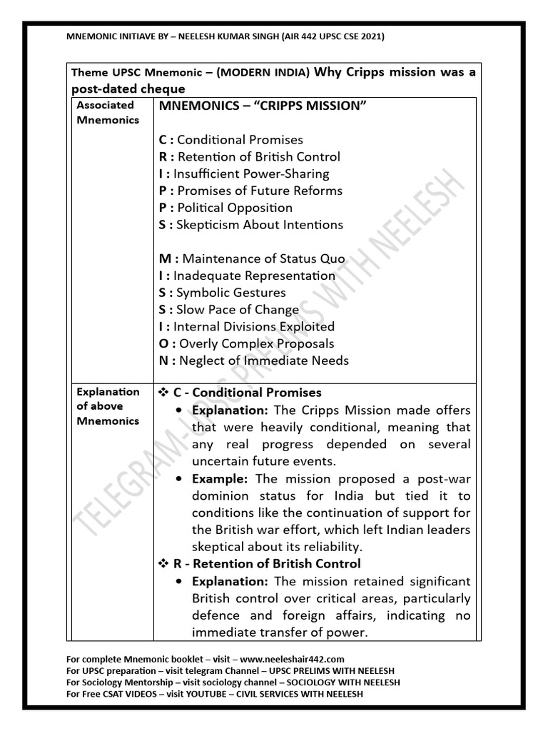 Theme UPSC Mnemonic- MODERN INDIA | PDF | Government