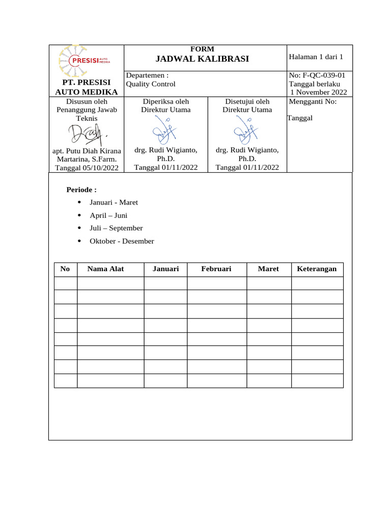 17.2 Jadwal Kalibrasi | PDF