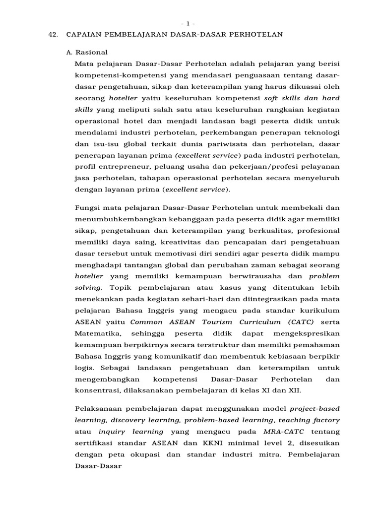 CP Dasar-Dasar Perhotelan Fase e | PDF