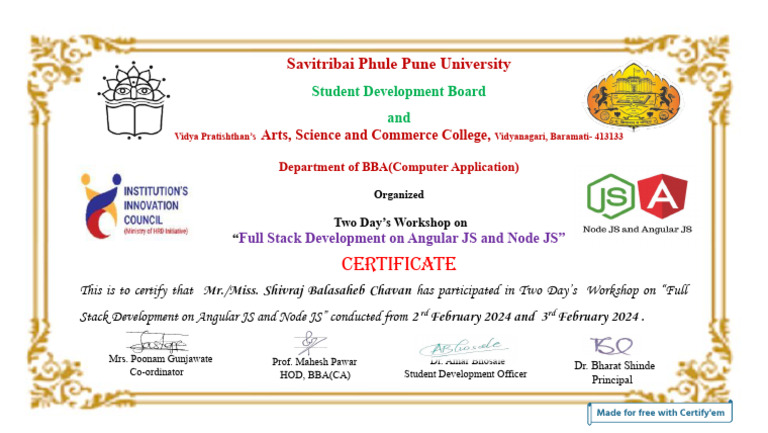 Angular and Node Js Certificate | PDF