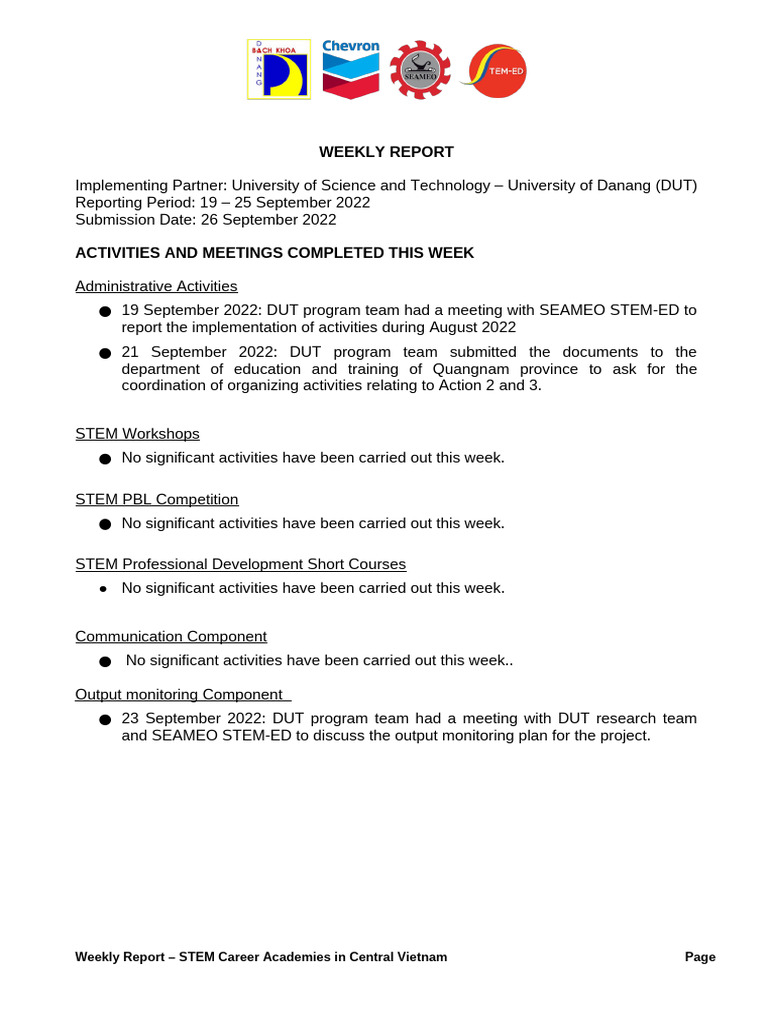 18 - Weekly Report - 19 - 25 September 2022 - DUT | PDF