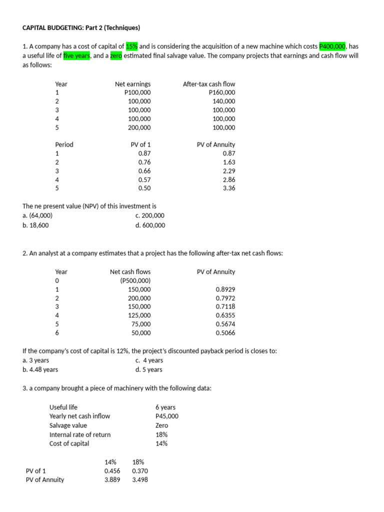 CAPITAL BUDGETING Part 2 | PDF | Capital Budgeting | Depreciation