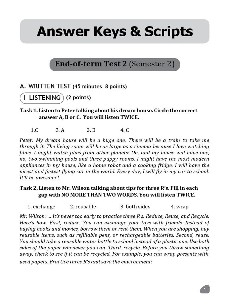 Key - End-Of-Term Test 5 (Semester 2) | PDF