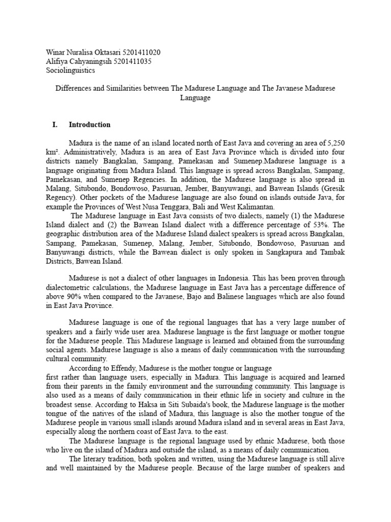 Madurese vs. Javanese Language Analysis | PDF | Linguistics | Languages