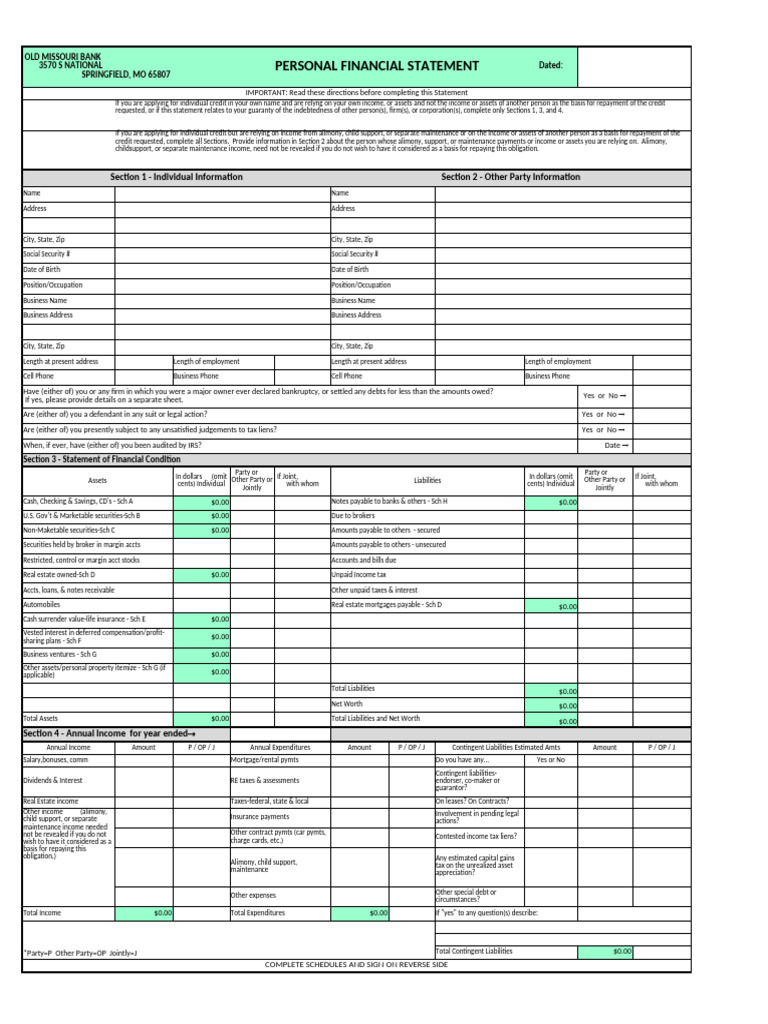 PFS fillable | PDF | Expense | Debt