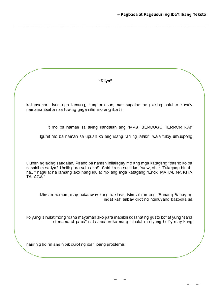 Filipino 11 Q3 LAS 4 Pagbasa at Pagsusuri | PDF