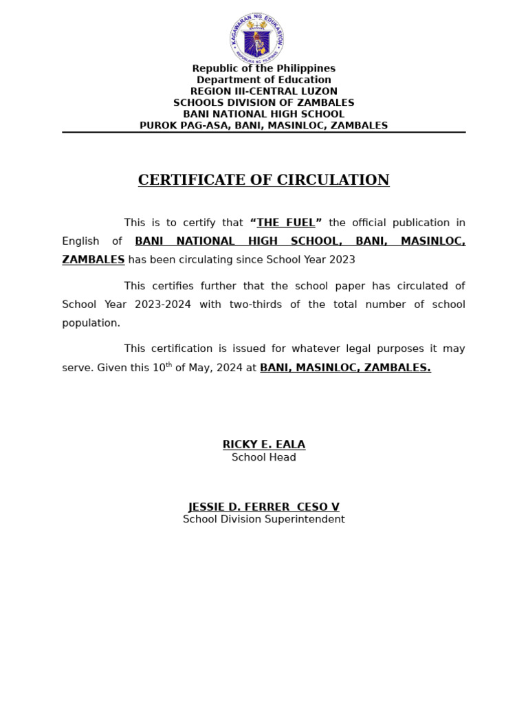 Certificate of Circulation | PDF
