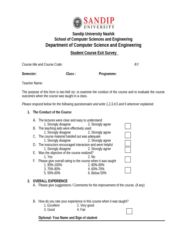 Course Exit Survey - For Student | PDF | Art