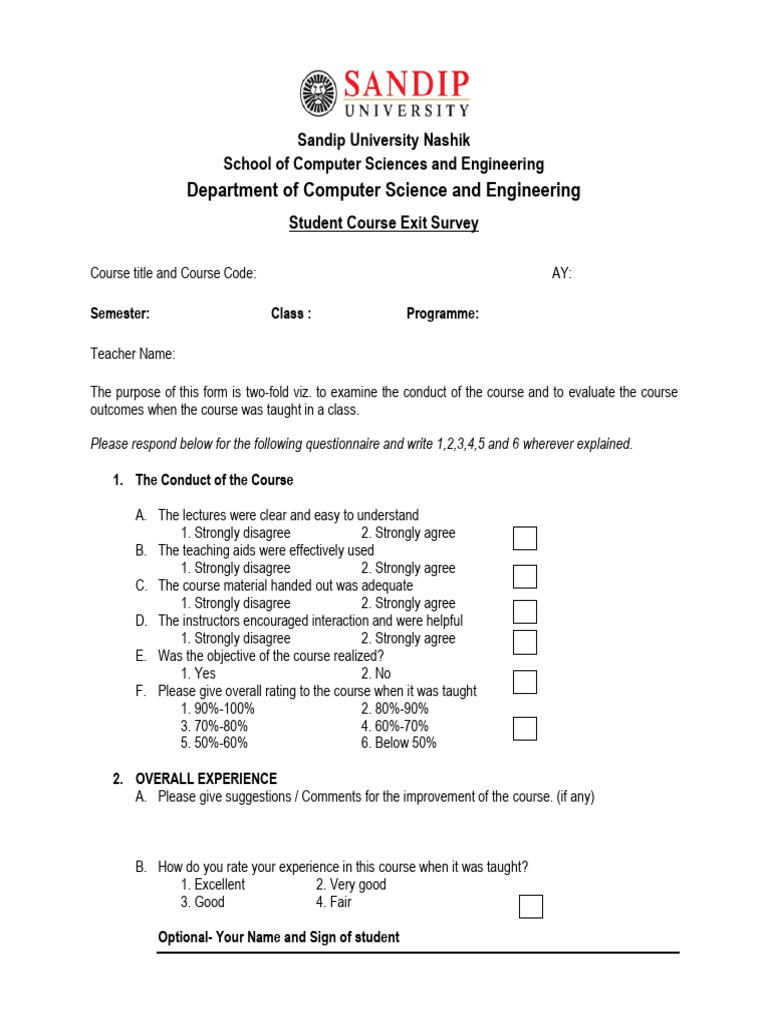 Course Exit Survey - For Student | PDF