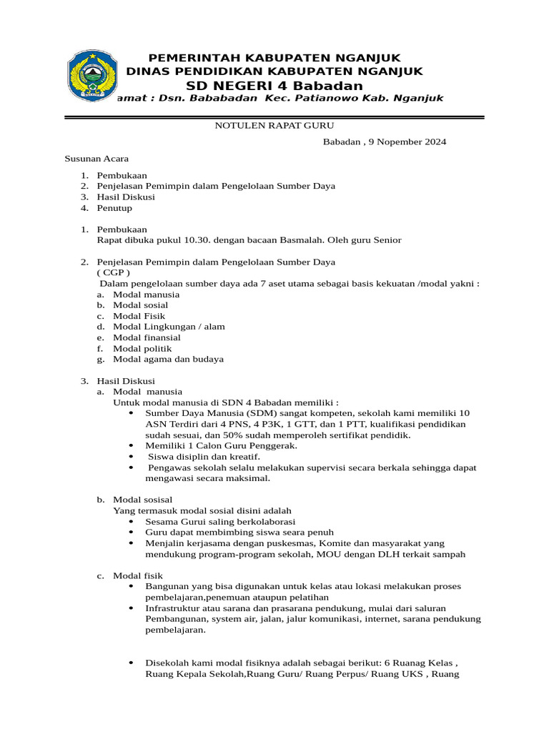 Notulen Rapat Diskusi | PDF