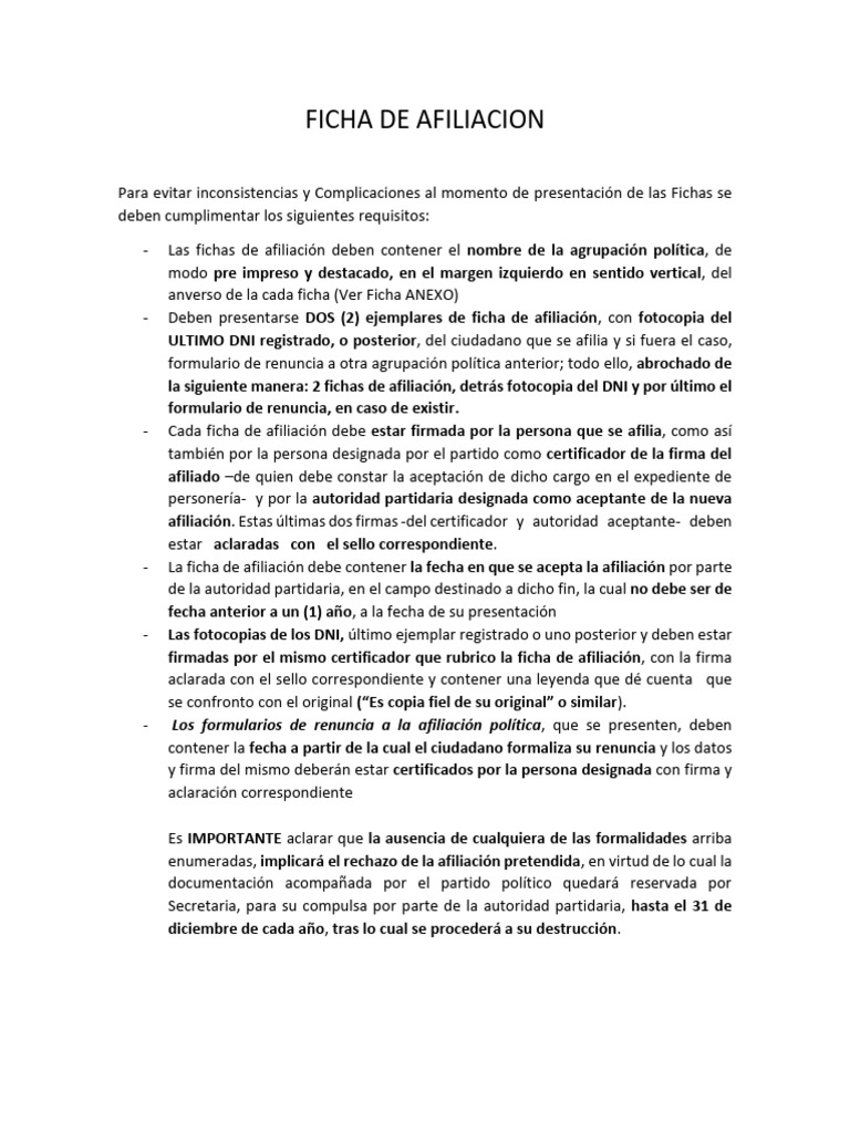 LLenado Ficha AFILIACION Con Anexo | PDF | Documento de identidad | Gobierno