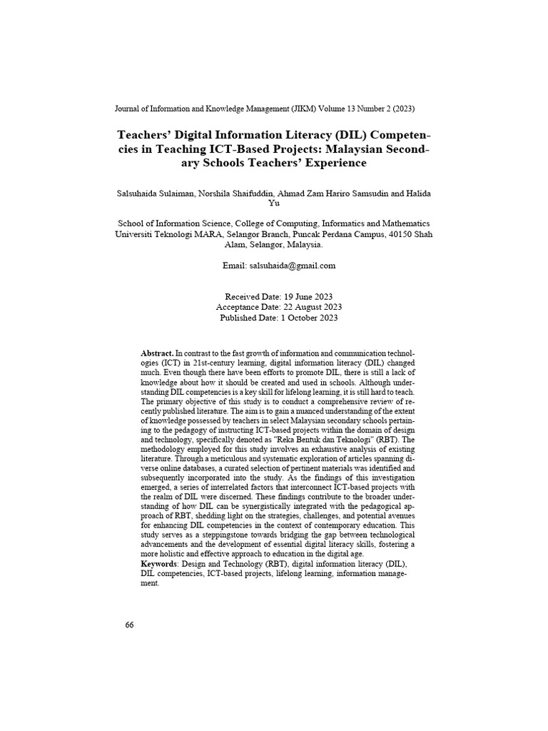 Teachersβ Digital Information Literacy (DIL) Competencies in Teaching ... Teachersβ Digital Information Literacy (DIL) Competencies in Teaching ...
