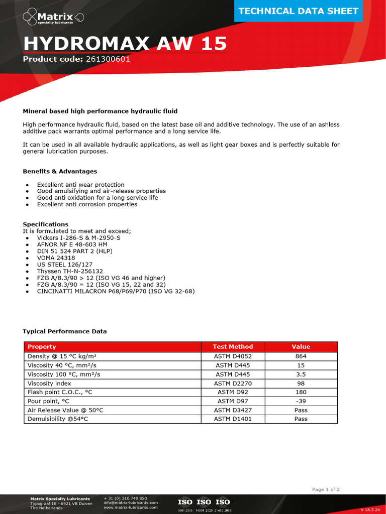 Hydromax-AW-15 TDS 261300601 EN | PDF | Building Engineering | Materials