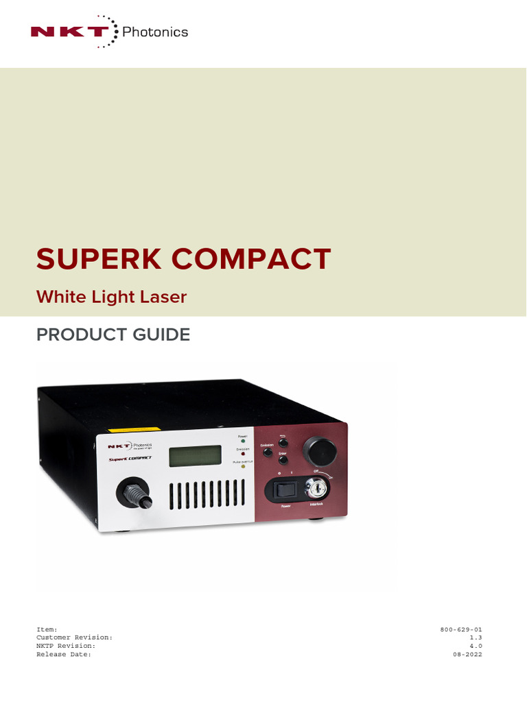 SuperK COMPACT Product Guide - 20220826 R1.3 | PDF | Laser | Optical Fiber
