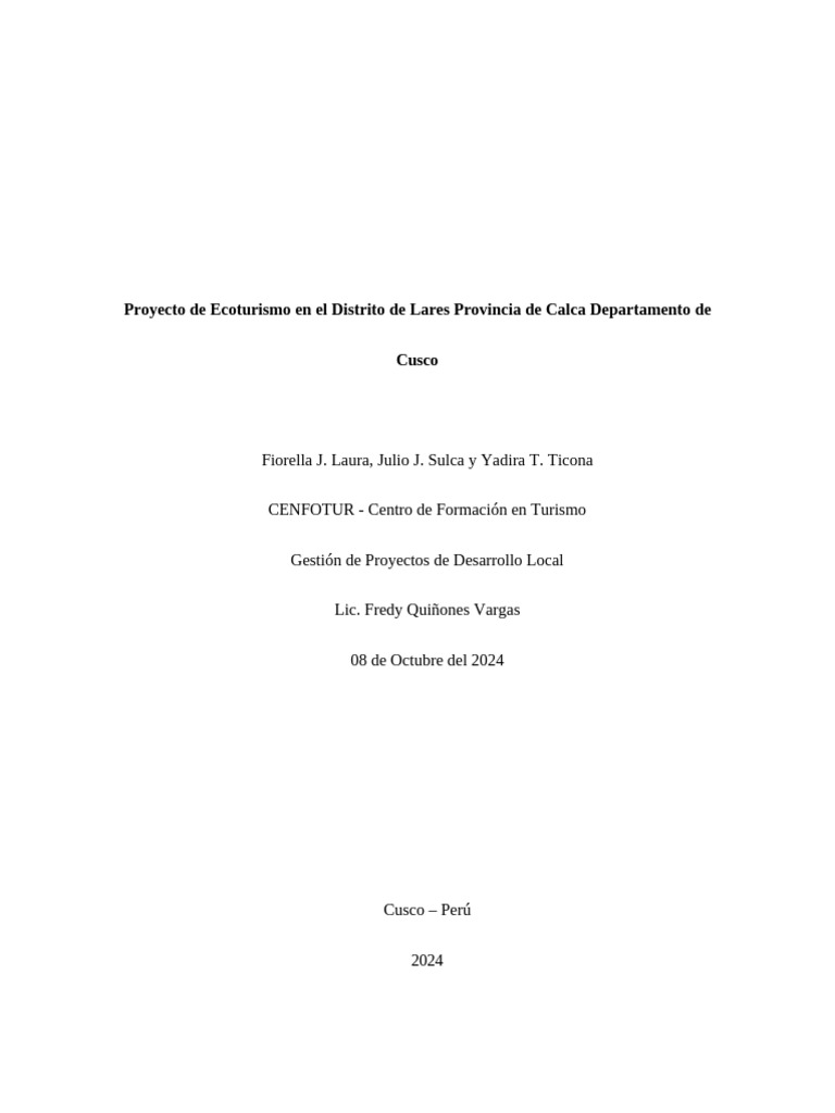 Proyecto Lares P1 | PDF | Turismo | Puma