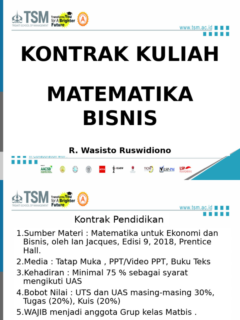 Kontrak Kuliah Matematika Bisnis | PDF