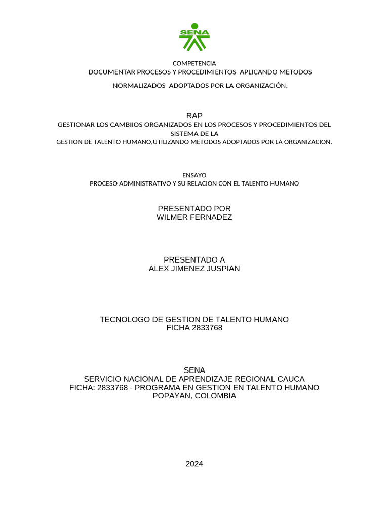 Ensayo Acerca de La Administracion en Relacion Con El Talento Humano | PDF | Business | Gestión ...