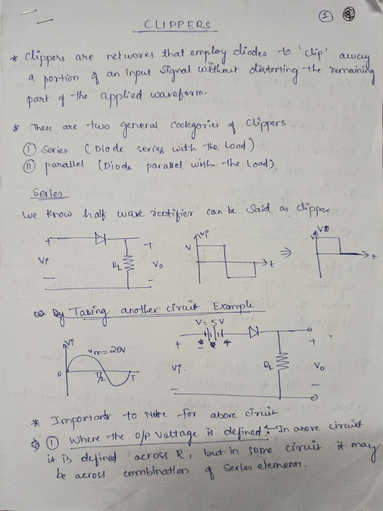 BE Notes Clippers and Clampers | PDF | Electricity | Electrical Engineering