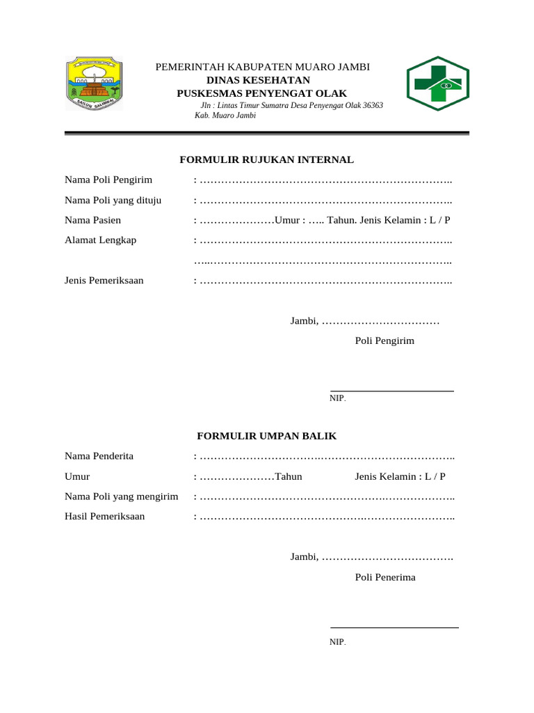 Formulir Rujukan Internal Puskesmas Jambi | PDF | Olahraga & Rekreasi