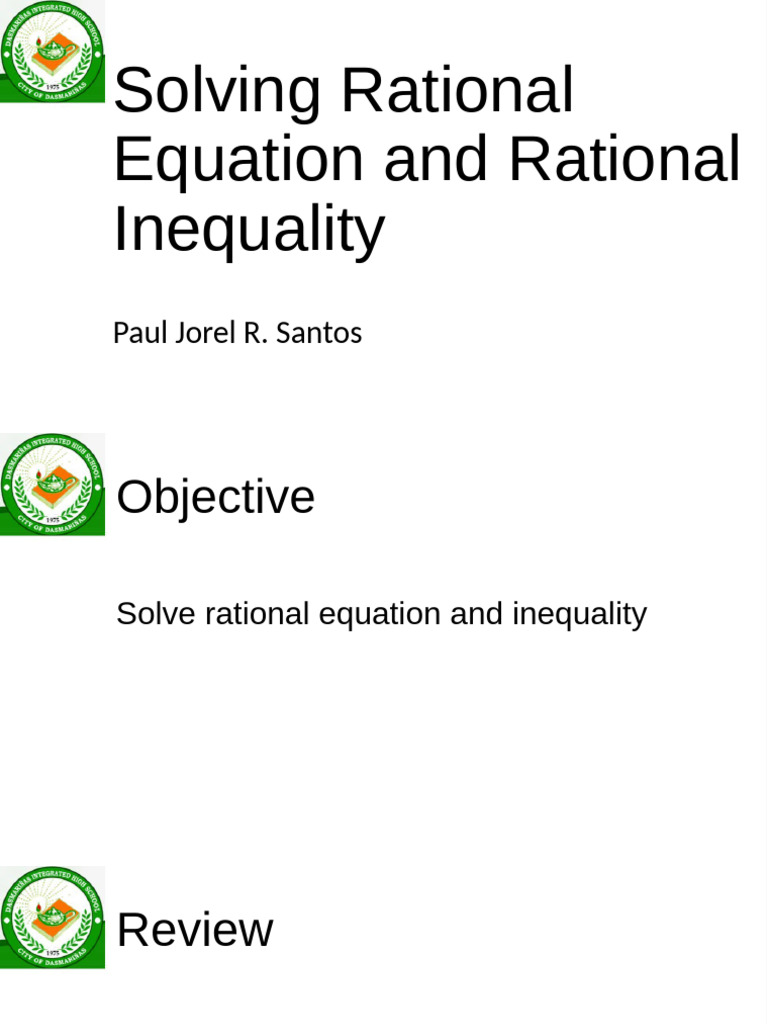 Solving Rational Equation and Rational Inequality | PDF | Equations ...
