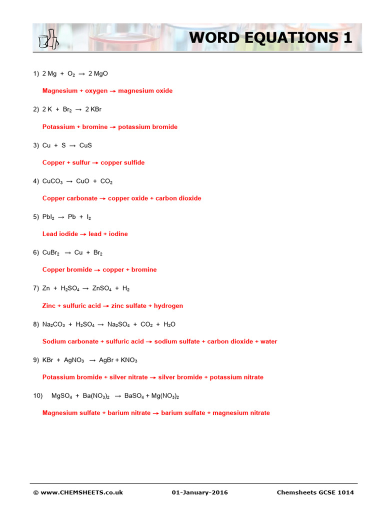 Chemsheet - WordEquations - Ans | PDF
