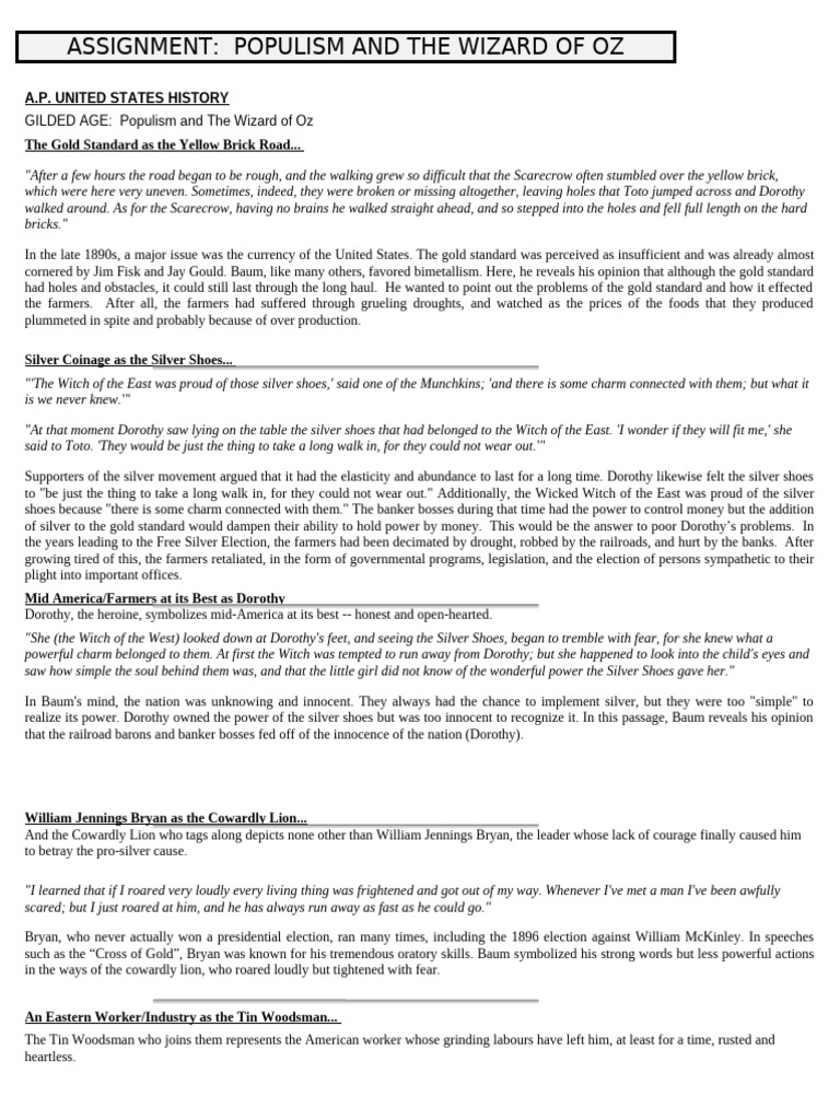 Gilded Age - Populism and Oz | PDF | Scarecrow (Oz) | The Wonderful ...