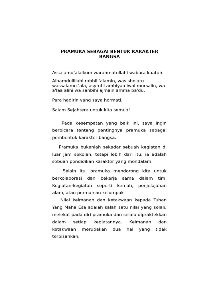 Pidato Pramuka Sebagai Bentuk Karakter Bangsa | PDF