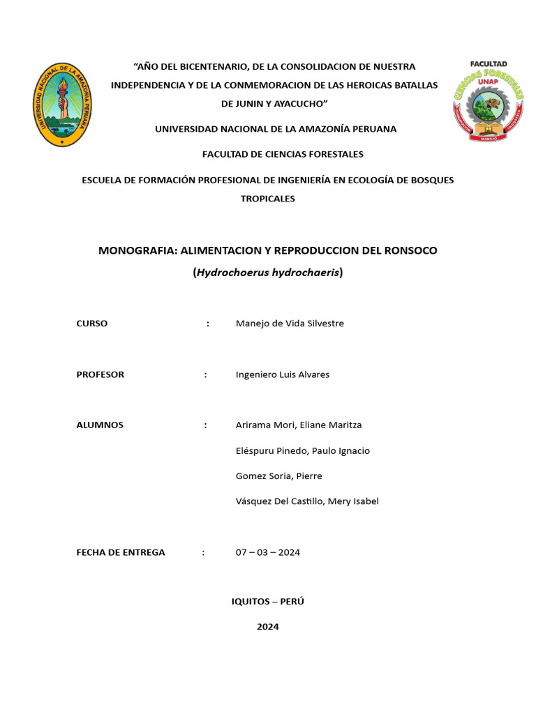 Trabajo Monografico Alimentacion Reproduccion Ronsoco | PDF | Sistema ...