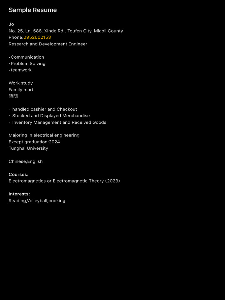 R&D Engineer Resume Example | PDF