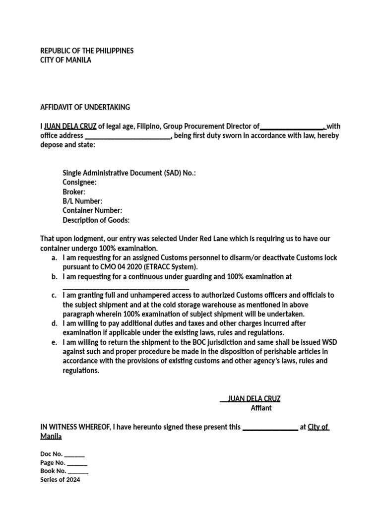 Affidavit of Undertaking | PDF | Law