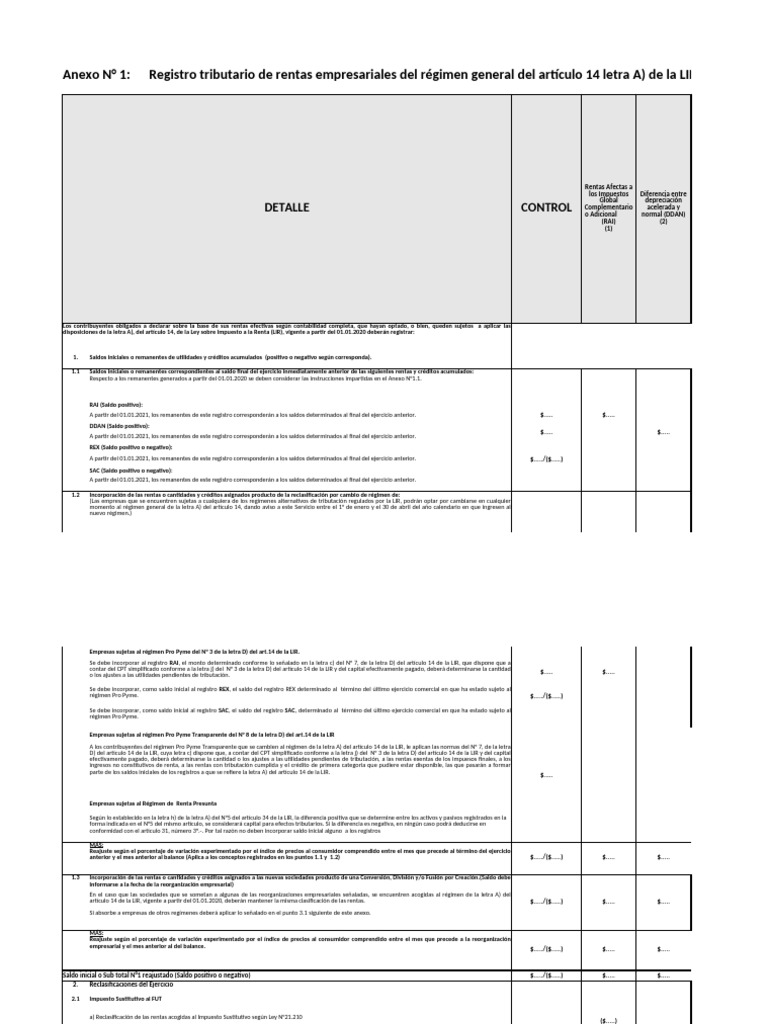 Registro Tributario Régimen General LIR | PDF | Dividendo | Impuestos