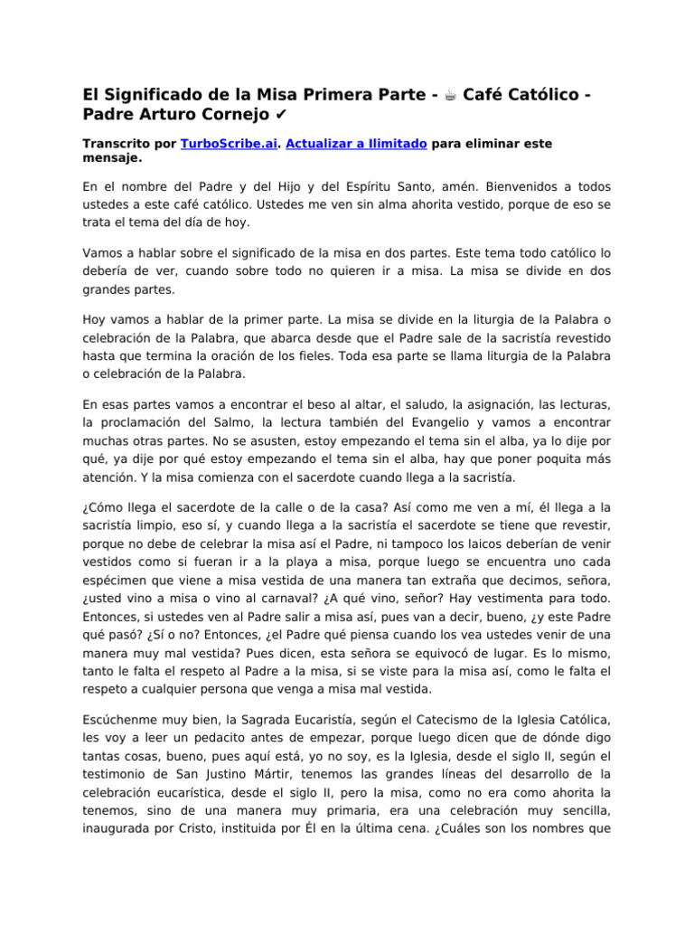 El Significado de La Misa Primera Parte - Café Católico - Padre Arturo Cornejo | PDF ...