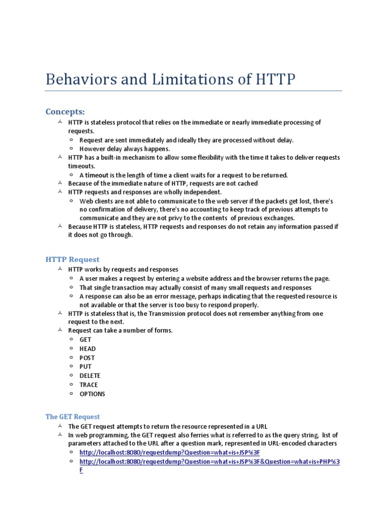 Behaviors and Limitations of HTTP | PDF | Hypertext Transfer Protocol ...