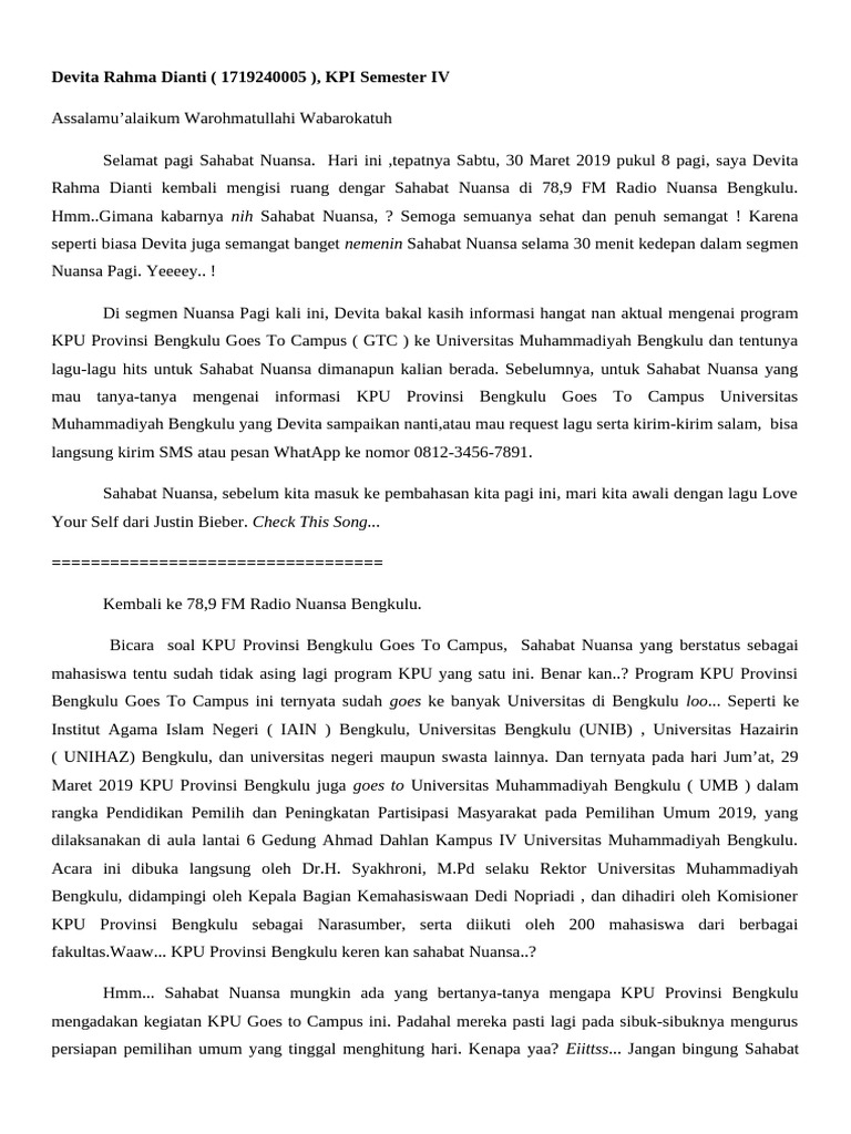 Contoh Naskah Siaran Radio | PDF | Ilmu Sosial