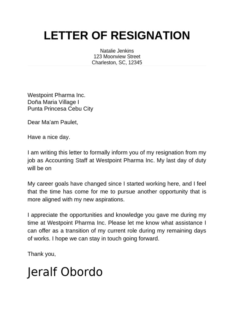 Resignation Letter Template for Employees | PDF | Career & Growth ...