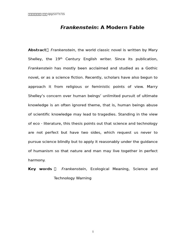 Frankenstein: A Modern Fable | PDF | Frankenstein