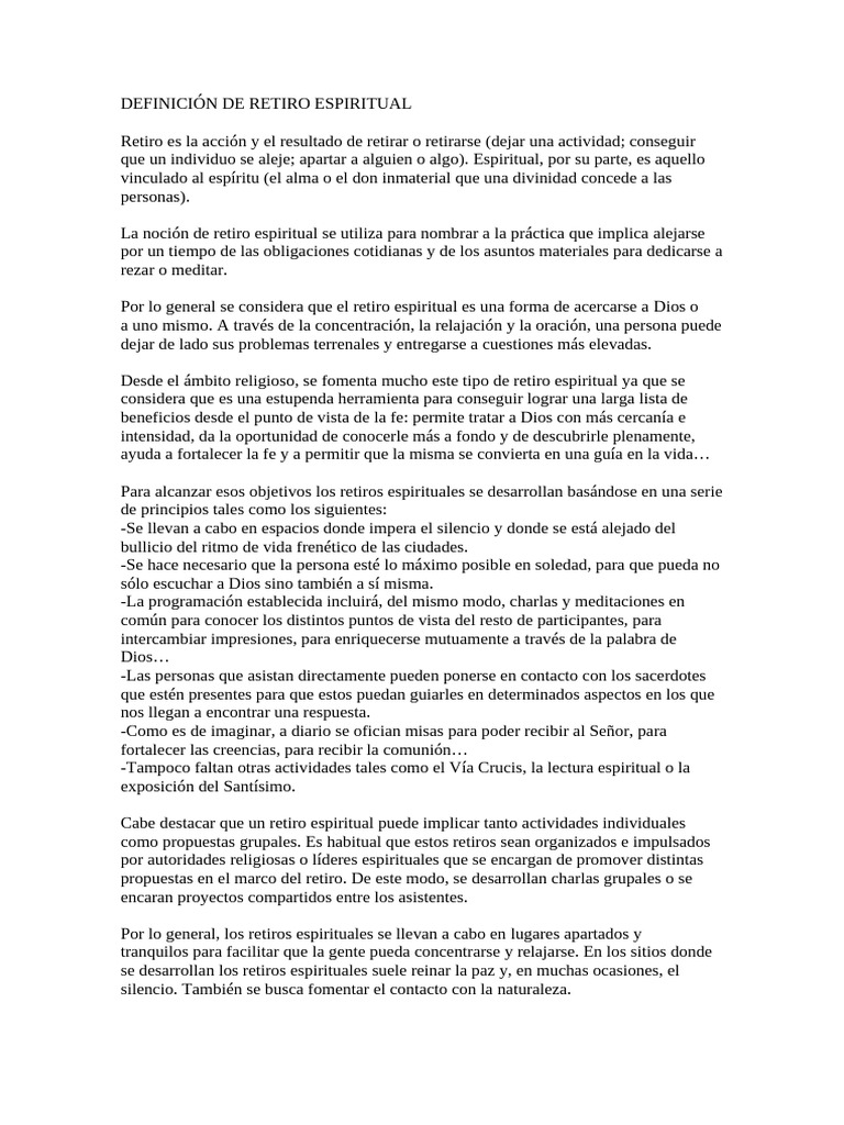 Definición de Retiro Espiritual | PDF | Retiro (espiritual) | Dios